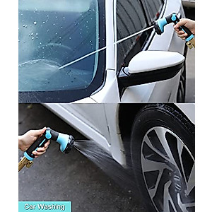 ESOW Garden Hose Nozzle 100% Heavy Duty Metal, Water Hose Sprayer with 8 Watering Patterns, Thumb Control On Off Valve, High Pressure Nozzle Sprayer for Watering Plants, Car and Pet Washing, Blue