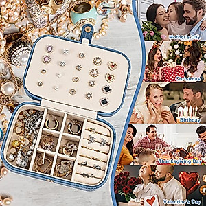 Dajasan Mini Jewelry Travel Case, Portable Travel Jewelry Box, Small Leather Jewelry Organizer Box for Earrings Bracelets Rings Necklace (Blue)