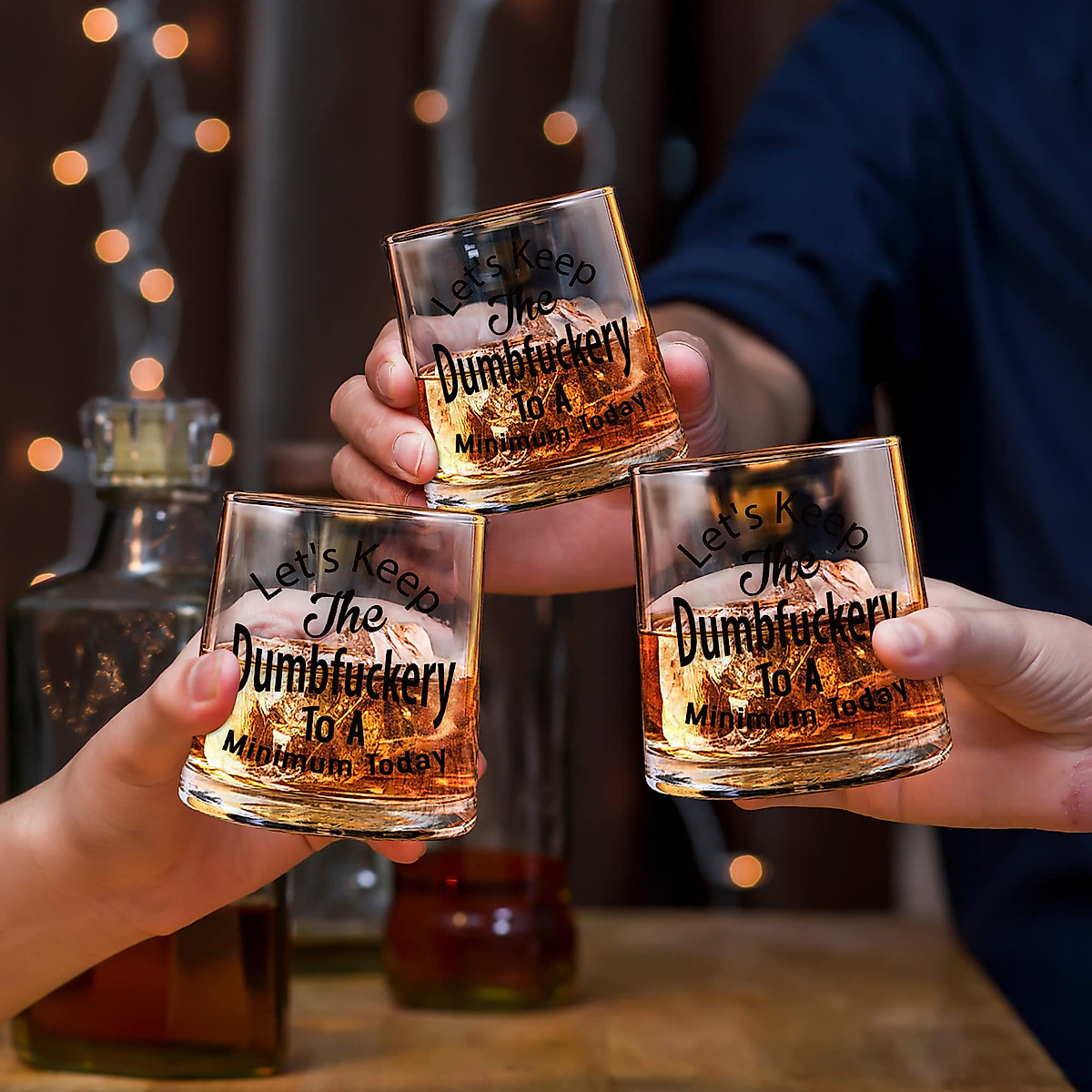 Let's Keep Annoyance To A Minimum Today Funny Whiskey Glass Gifts for Men or Women - Novelty Christmas, Festival, Birthday Gifts for Friends, BFF, Coworkers, Unique Gift Ideas for Friends, 9 oz