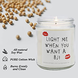 Lavender Scented Soy Candles (9 oz), Funny Boyfriend Gifts, Husband Gifts, Adult Humor Anniversary/Birthday Gifts for Him - Light Me When You Want A BJ