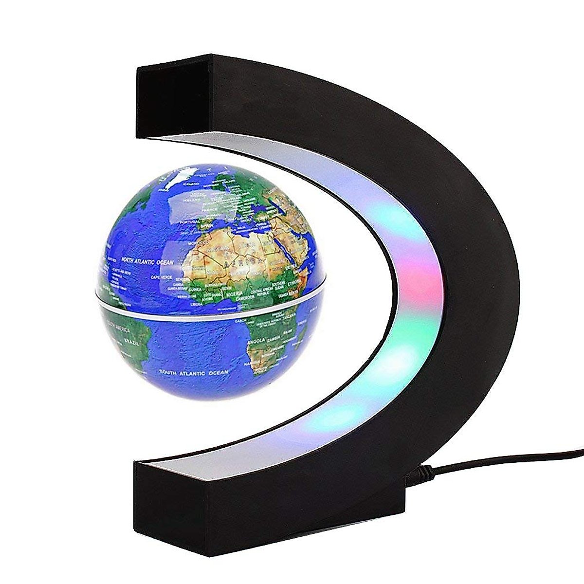 Floating Globe with LED Lights C Shape Magnetic Levitation Floating Globe World Map for Desk Decoration (Blue)