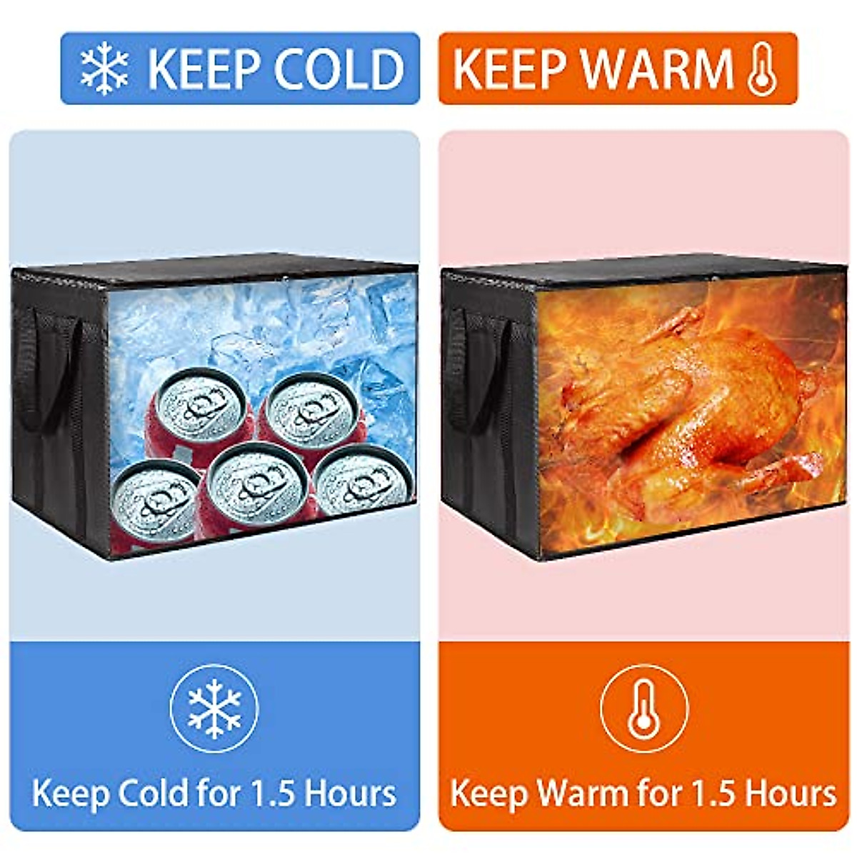 CIVJET 1-Pack Insulated Food Delivery Bag with Hard Bottom, XXX-Large Commercial Food Warmers for Uber Eats/Doordash, Insulated Reusable Grocery Cooler/Hot Bags, Tote Bag for Shopping/Travel, Black