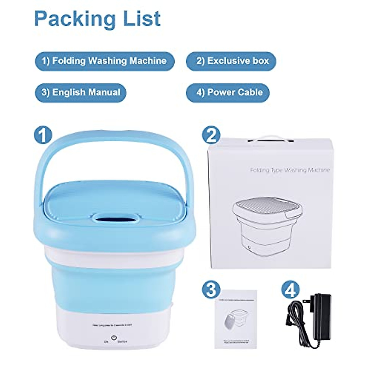 Portable Washing Machine, Mini Washer, Foldable Small Washer for Underwear, Socks, Baby Clothes, Towels, Delicate Items (Blue)