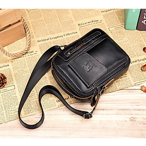 BULLCAPTAIN Genuine Leather Men Bags Small Shoulder Crossbody Bag for Men Everyday Casual Travel Messenger Bag Handbag (black)