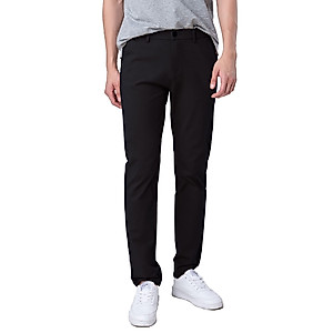 Plaid&Plain Men's Slim Fit Khaki Pants Men's Tapered Chino Pants 8801Black 29X28