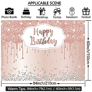 ASOONYUM 7x5ft Pink Gold Happy Birthday Backdrop Rose Golden Sparkling Diamond Background for Photography Girls Women Sweet 16th 18th 21th 40th 50th Birthday Party Decorations Cake Table Banner