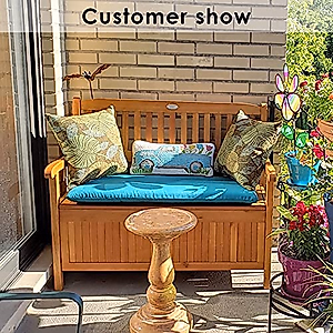 Tangkula Wooden Outdoor Storage Bench Large Deck Box, Entryway Storage Bench w/Inner Removable Dustproof Lining and Portable Handles for Patio Garden Balcony Yard (Natural)