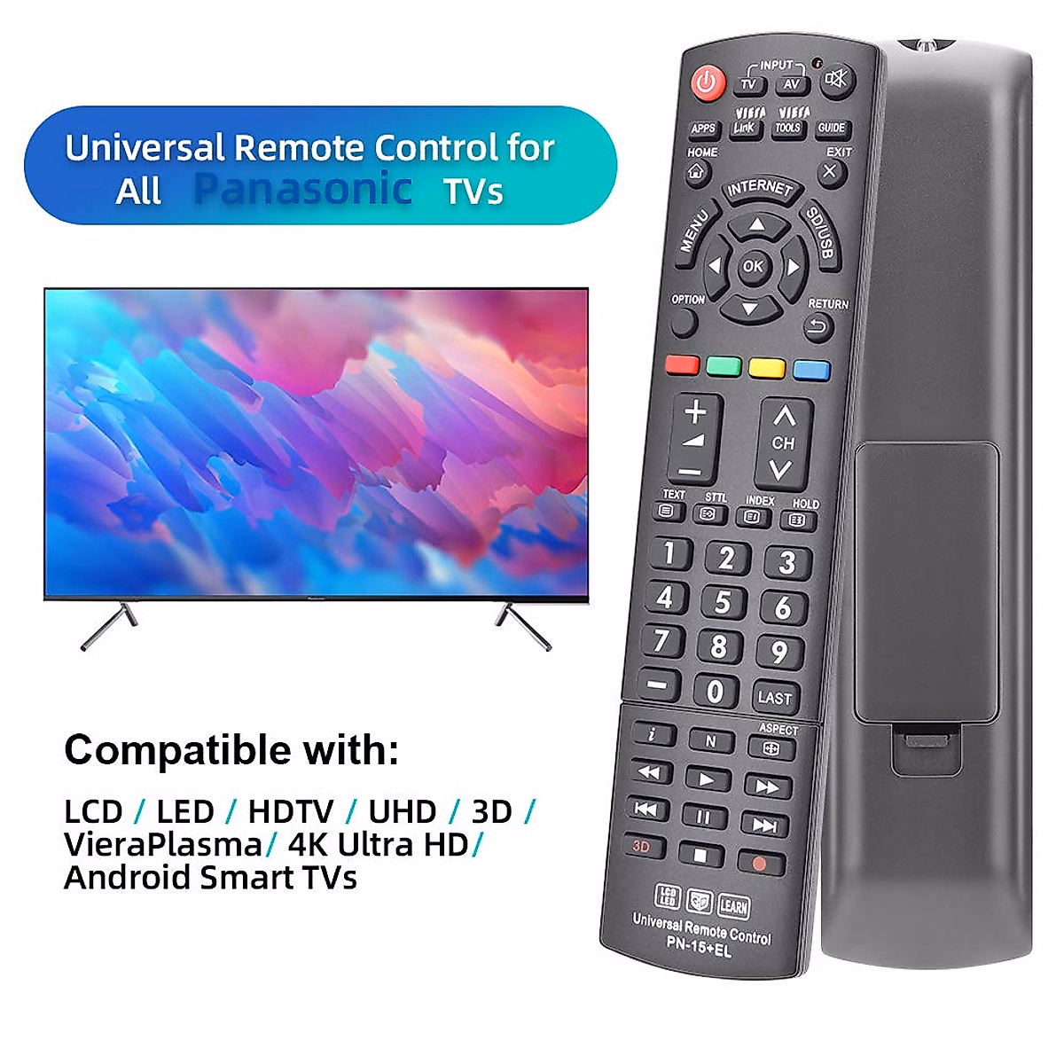 Gvirtue Universal Remote Control Compatible Replacement for Panasonic TV/ VIERA Link/ HDTV/ 3D/ LCD/ LED, N2QAYB000485 N2QAYB000100 N2QAYB000221 N2QAYB00048