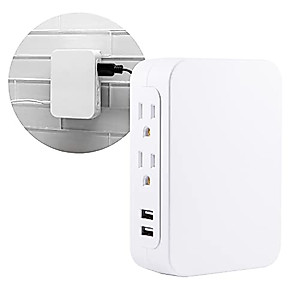 GE Pro 5-Outlet Extender with 2 USB Ports, Surge Protector, Side Access, Wall Tap Adapter, 3-Prong, 860 Joules, 2.4 AMP/12 Watt Ultra-Charge, Warranty, UL Listed, White, 39670