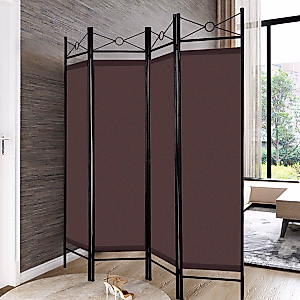 ReunionG 4-Panel Room Divider, 6 FT Wide Steel Frame Screen, Folding Privacy Partition, Freestanding Room Dividers for Home Office (Brown)