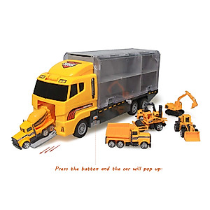 zoordo Construction Truck Toys Sets,11 in 1 Mini Die-Cast Truck Vehicle Car Toy in Carrier Truck,Gifts for 3 + Years Old Kids Boys Girls
