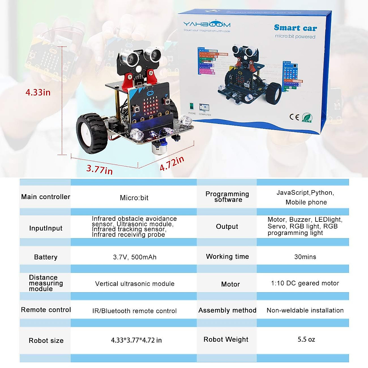 Yahboom Microbit V2 Coding Smart Robotics Toys DIY STEM Science Education RC Car Kit for Kids 10+ Compatible with BBC Micro bit Classroom Teaching Props Preferred