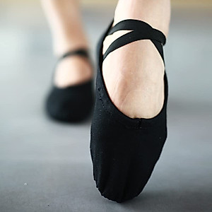inupon Womens Canvas Ballet Dance Shoes for Teaching Low Heel Black Beginner Ballroom Shoes(8.5, Black)