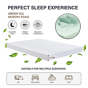 Dyonery 4.5 Inch Full Memory Foam Sofa Bed Mattress with Fiberglass-Free Fabric and Washable Cover for Sleeper Sofa, Couch Beds, Full Size Mattress, White (Sofa Not Included)