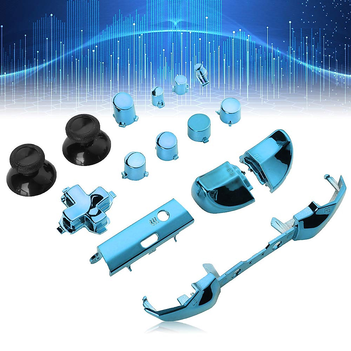 Joystick for Xbox, Gamepad Electroplating Buttons for Xbox One Slim Controller Gamepad Replacement Kit with Mushroom Cover Cross Shaped Left/Right Bumper Baffle,etc(Blue)