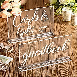 Yulejo 2 Pieces Acrylic Wedding Reception Sign Guest Book Sign Cards and Gifts Wedding Sign with Stand Rustic Farmhouse Hanging for Wedding Cabin Beach Party Home Decor, 2 Styles (White Printing)