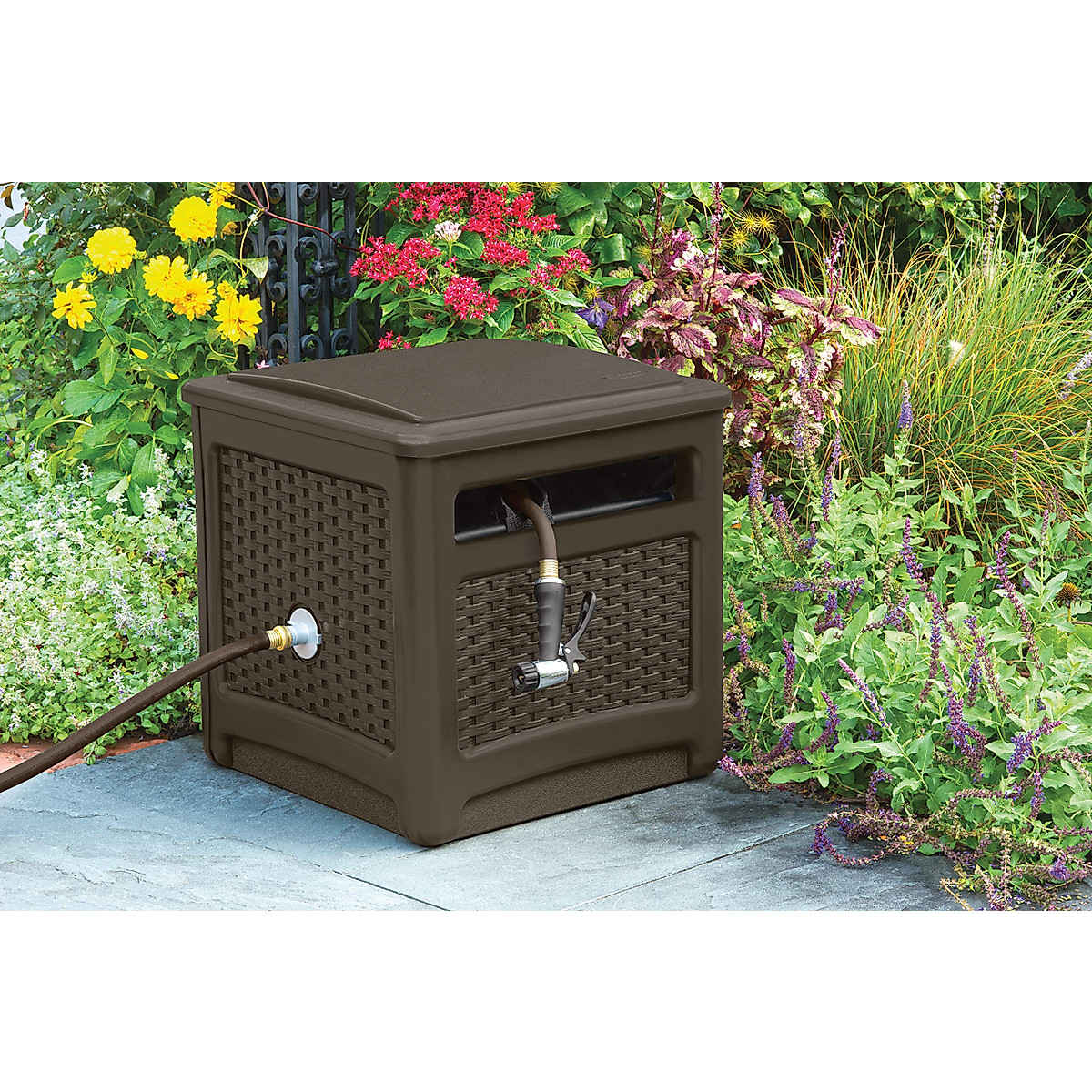 Suncast No-Leak Resin Wicker-Looker Hose Reel, Mocha