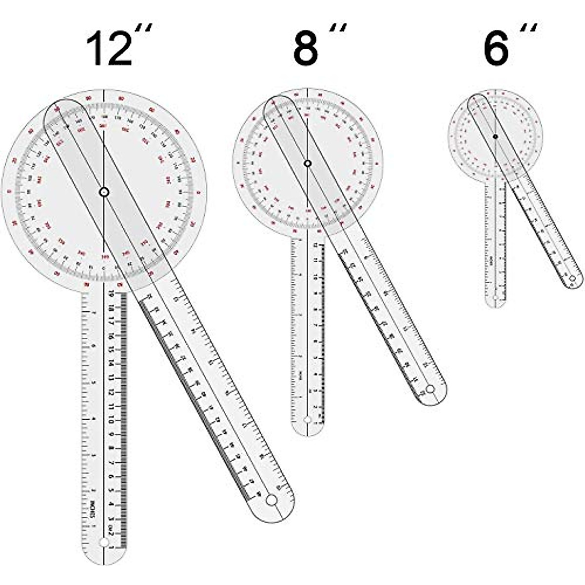 OIIKI, 5 Piece Physical Therapy Set, Including 12/8/6 inch Goniometer, Taylor Hammer, Tape Measure
