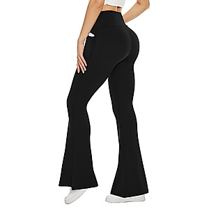 TNNZEET Black Flare Leggings for Women, Crossover Yoga Pants with Pockets Bootcut Flared Leggings