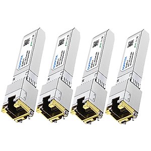 4Pack 10GBASE-T SFP+ to RJ45 Copper Module Mini-GBIC Transceiver for Cisco SFP-10G-T-S, Ubiquiti UF-RJ45-10G , Netgear, Mikrotik, D-Link, Supermicro, TP-Link, Linksys, CAT6A/CAT7, up to 100FT(30M)