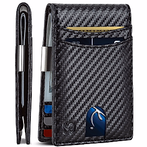 SERMAN BRANDS Mens Money Clip Wallet. RFID Blocking Slim Front Pocket Wallets for Men, Full Grain Leather RFID Minimalist Card Holder (Modern Black Navigator)