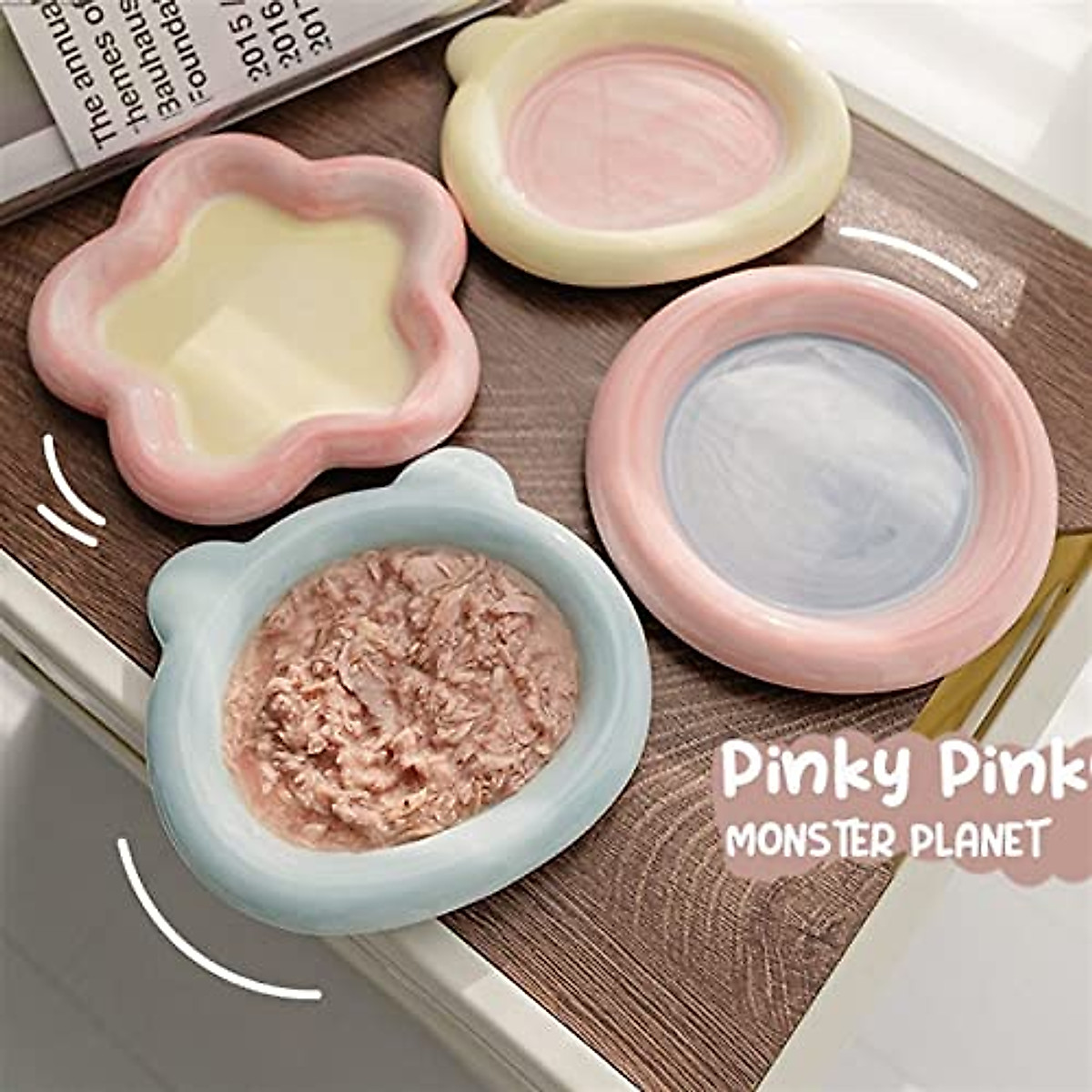 FUUIE Bowls for Food and Water Pet cat Bowl Cute pet Drinking Water Feeding Bowl Ceramic cat Food Dog Food Tableware cat and Dog pet Supplies Accessories (Color : Blue Pink Bear)