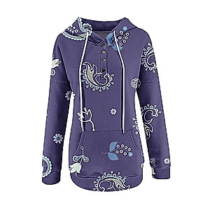 Sweatshirt For Women 2023, Printed Drawstring Long Sleeve Top 2023 Button Pullover Sweatshirt Oversized Zip Up Hoodie Sweaters Chamarra De Mezclilla Para Mujer Fall Fringe Vest (XXL, Purple)