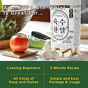 Korean Soup Tablet Broth 2 packs, Korean Food, Anchovy powder Soup broth Stocks, Anchovy Broth Tablet for Korean Soup (60 TABLETS) Value PACK Asian 한알육수, Korean snacks Stew Instant Comfortable Easy Cooking / Natural Ingredients Instant Broth 2 Pack 6.