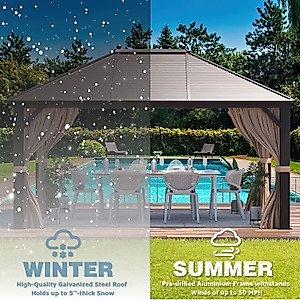 Mellcom Hardtop Gazebo 10x13ft Outdoor Galvanized Steel Canopy Curtains Aluminum Furniture with Netting for Garden,Patio,Lawns,Parties