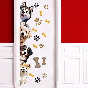 44.9 X 9.8 Inch Dog Door Decals Cartoon Animal Wall Sticker Dog Wall Decals for Kids Baby Nursery Playroom Bedroom Classroom Kindergarten Door Decor