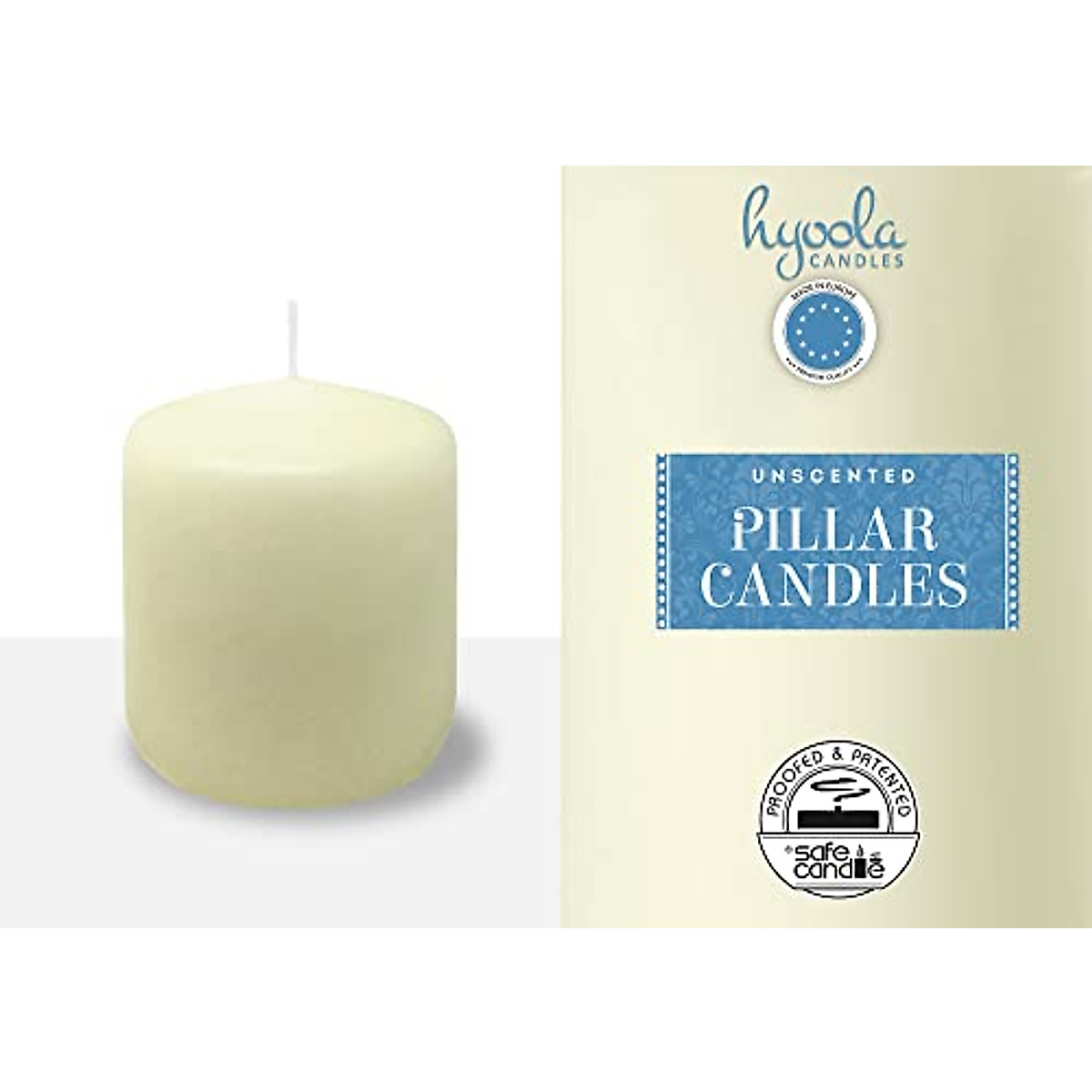 HYOOLA Ivory Pillar Candles 3x3 Inch - Unscented Pillar Candles - 6-Pack - European Made