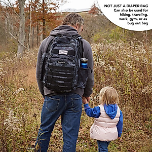 Diaper Bag Backpack for Dad - Baby Backpack - Dad Gear - Baby Accessories for Men - Tactical - Changing Pad, Wipe Dispenser, Stroller Straps, Military Camo with Flag Patch and Insulated Pockets