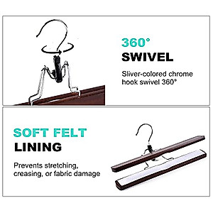 Amber Home Walnut Wooden Pants Hangers 10 Pack, Wood Clamp Hangers with Non Slip Padded Velvet, Jeans/Slacks Hangers Hair Extension Hangers for Skirts, Trousers, Wigs (Walnut, 10)