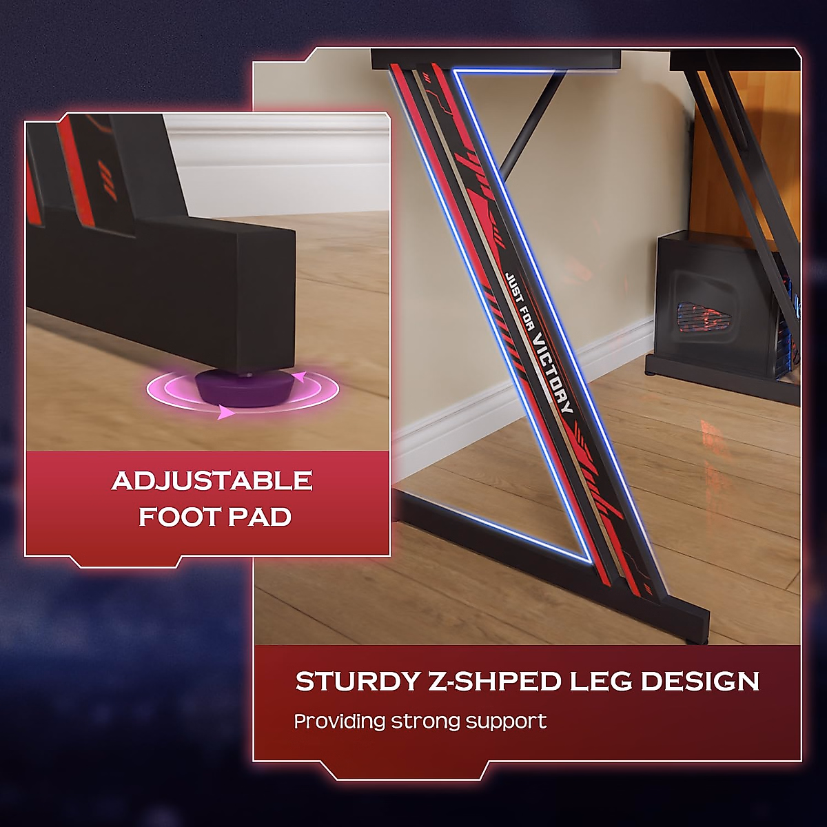 PayLessHere 35 Inch Modern Z-Shaped Gaming Desk Computer Desk for Home Office with Headphone Hook - Sturdy Workstation Table with Spacious Desktop,Red