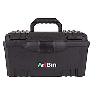 ArtBin 6918AB Twin Top 17 inch Supply Box, Portable Art & Craft Supply Organizer with Handle, [1] Plastic Storage Case, Black