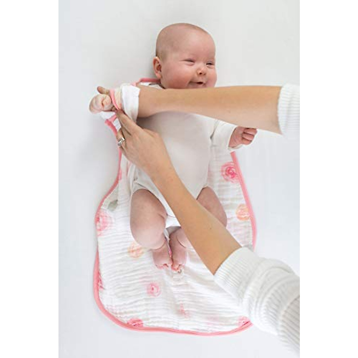 Amazing Baby Muslin Sleeping Sack, Watercolor Roses, Pink, Large, Wearable Blanket with 2-way Zipper (12-18 Months, fits up to 35 inches)