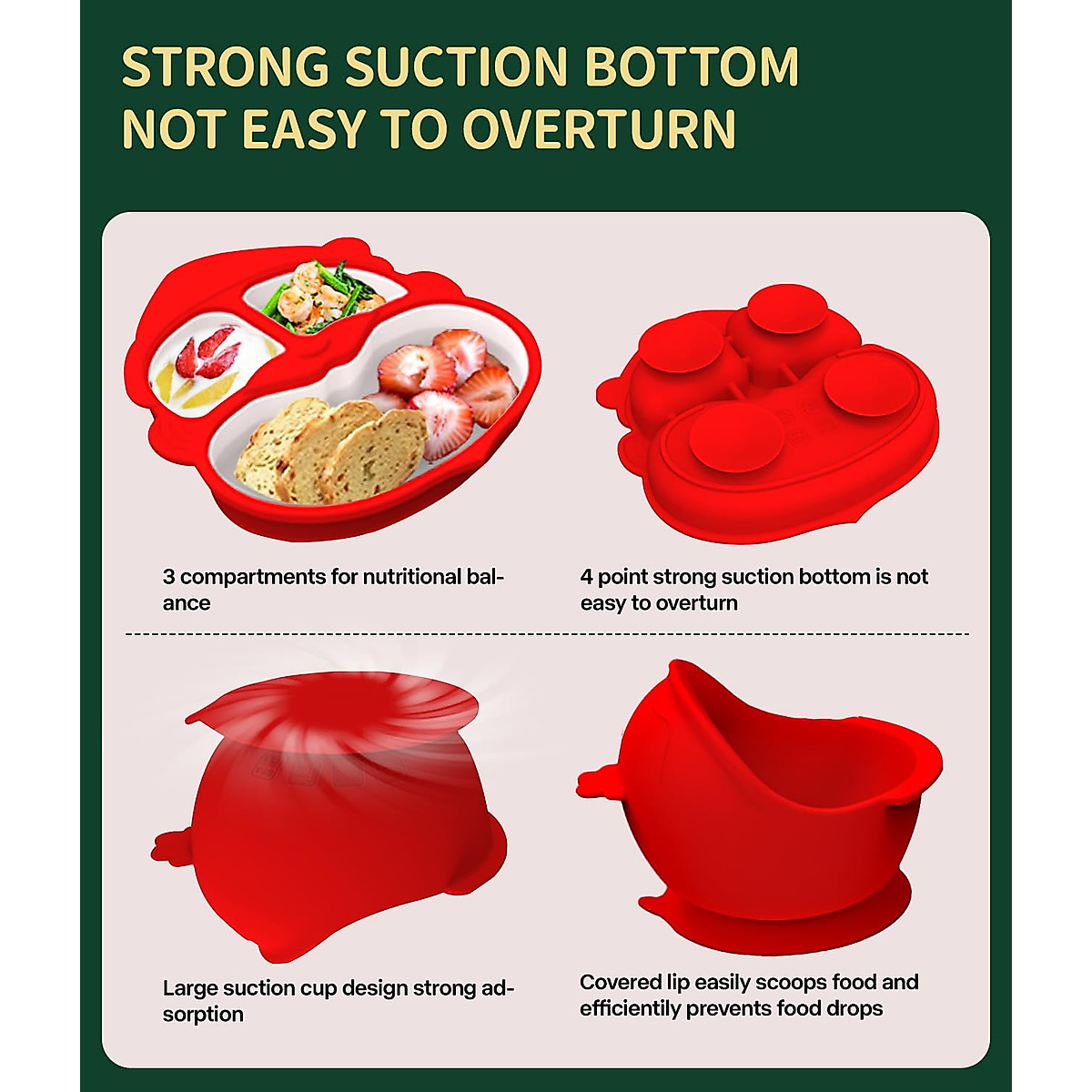 Silicone Baby Feeding Set for Christmas,Toddler Plates and Bowls Set with Suction, Baby-Led Weaning Supplies with Adjustable Bib, Sippy Cup,Chewable Spoons & Forks, Baby Utensils 6+Months