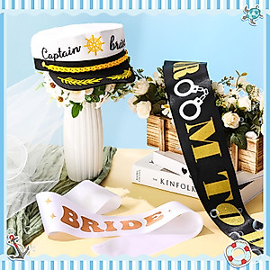 JaGely 4 Pcs Bachelor Bachelorette Party Accessories Groom Bride Captain Hat with Veil Groom Bride Sash for Bridal Shower(Elegant)