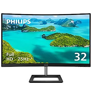PHILIPS 322E1C 32" Super-Curved Frameless Monitor, Full HD VA, 104% sRGB, Adaptive-Sync 75Hz, VESA, 4Yr Advance Replacement Warranty, Black/Silver