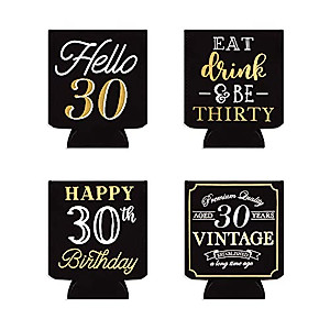 30th Birthday Beer Can Cooler Sleeves Cheers to 30 Years Variety (12 Pack)
