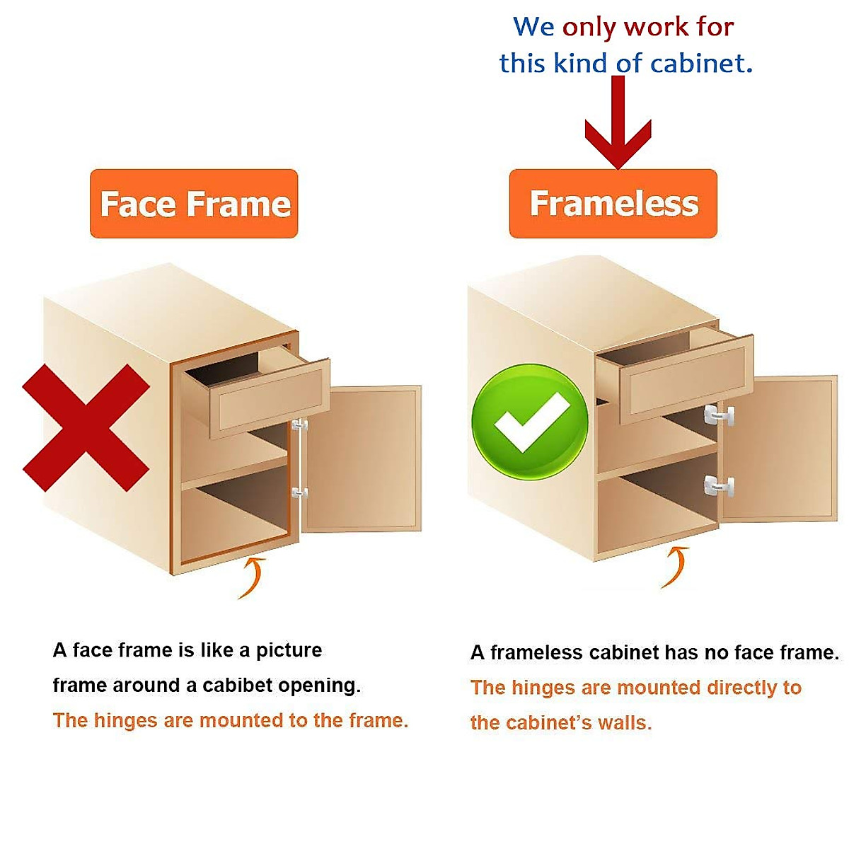 JQK Cabinet Hinges, 100 Degree Soft Closing Full Overlay Door Hinge for Frameless Cabinets, Stainless Steel Nickel Plated Finish, 4 Pack, CH100-P4