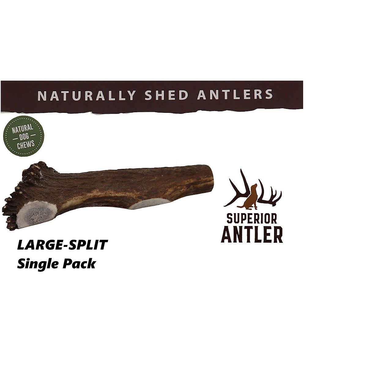 1- Large Split, Single Pack – All Natural Premium Grade A. Antler Chew. L=5-9” Naturally Shed, Hand-Picked, and Made in The USA. NO Odor, NO Mess. Guaranteed Satisfaction. for Dogs 30+ LBS