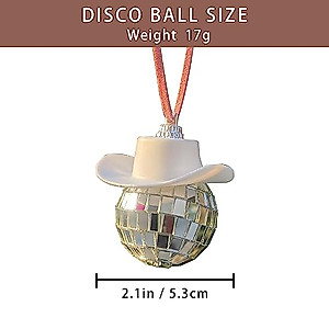 Mxkoso Disco Ball Car Accessory,Car Disco Ball Cowboy Hat, Disco Ball Car,Cute Car Disco Ball,Disco Ball Necklaces for Birthday Party Accessory, Disco Car Charm (A03)