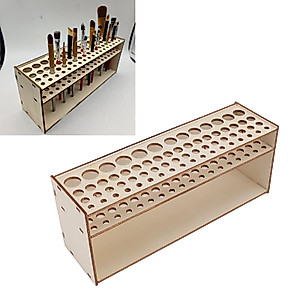 Cyrank Artist Paint Brush Holder, 67 Holes Paintbrush Holder Stand for Pencils Makeup Brushes Wooden Paint Brush Holder Paint Brushes Dryer Holder Desk Watercolor Brush Organizer Detachable