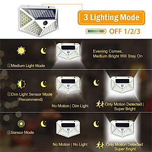 100LED Solar Power Wall Light PIR Motion Sensor Outdoor Street Lamps IP65 Waterproof Garen Lamp Solar Light Outdoors Lamps(4 Pack)