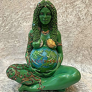Mother Earth Goddess Statue, Millennial Gaia Statue Mother Earth Art Statue Polyresin Figurine , Retro Home and Garden Decorative Figurine (Green)