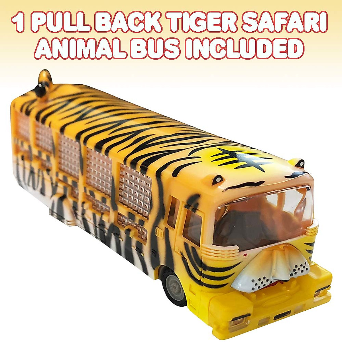 ArtCreativity Pull Back Tiger Safari Animal Bus for Kids, 7 Inch Tiger Design Bus with Pullback Mechanism, Durable Plastic Material, Safari Party Decorations, Best Birthday Gift for Boys and Girls