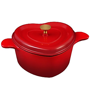 Flavehc Heart Shaped Dutch Oven 3 qt Cast Iron Dutch Oven Pot with Lid Enameled Cast Iron Dutch Oven for Bread Baking, Red