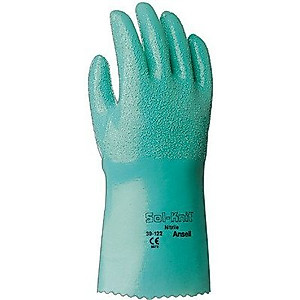 Ansell 39-122-10 Sol-Knit Nitrile Gloves, Gauntlet Cuff, Interlock Knit Cotton Lined, Size 10, Green (Pack of 12)