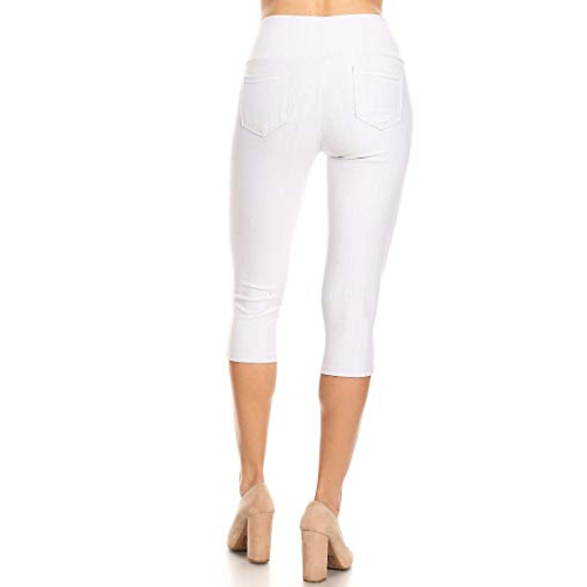 Women's High Waist Stretch Skinny Denim Capri Jeggings with Pockets(Medium, Capri-Grayish White)